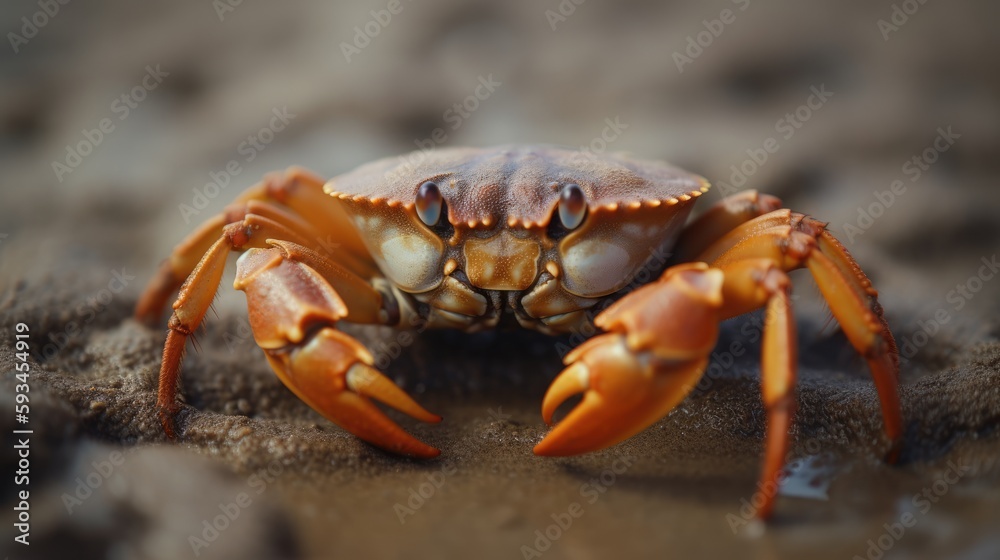 Magnified Marvel: Macro Shot of a Crab on the Beach, Exposing the ...