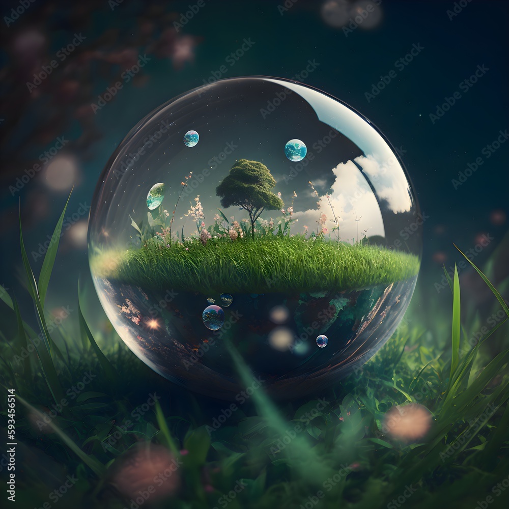 green tree in a glass transparent bubble, concept for ecology, climate ...