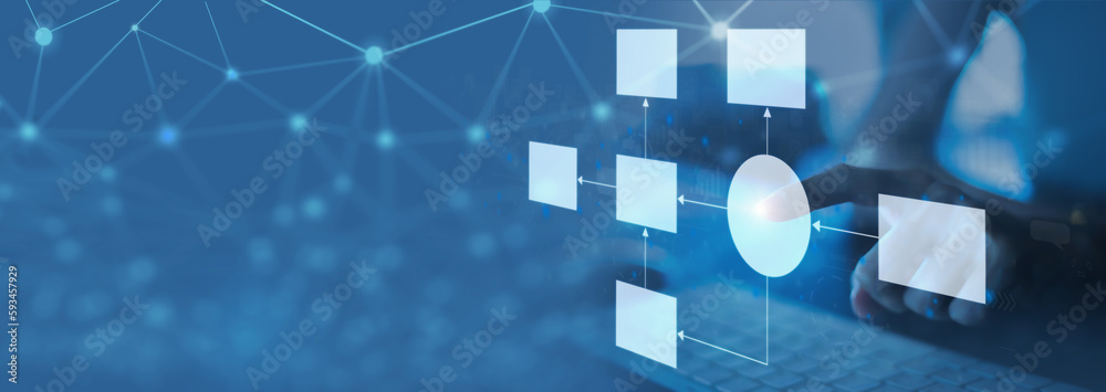 Business process and workflow automation with flowchart, businesswoman ...