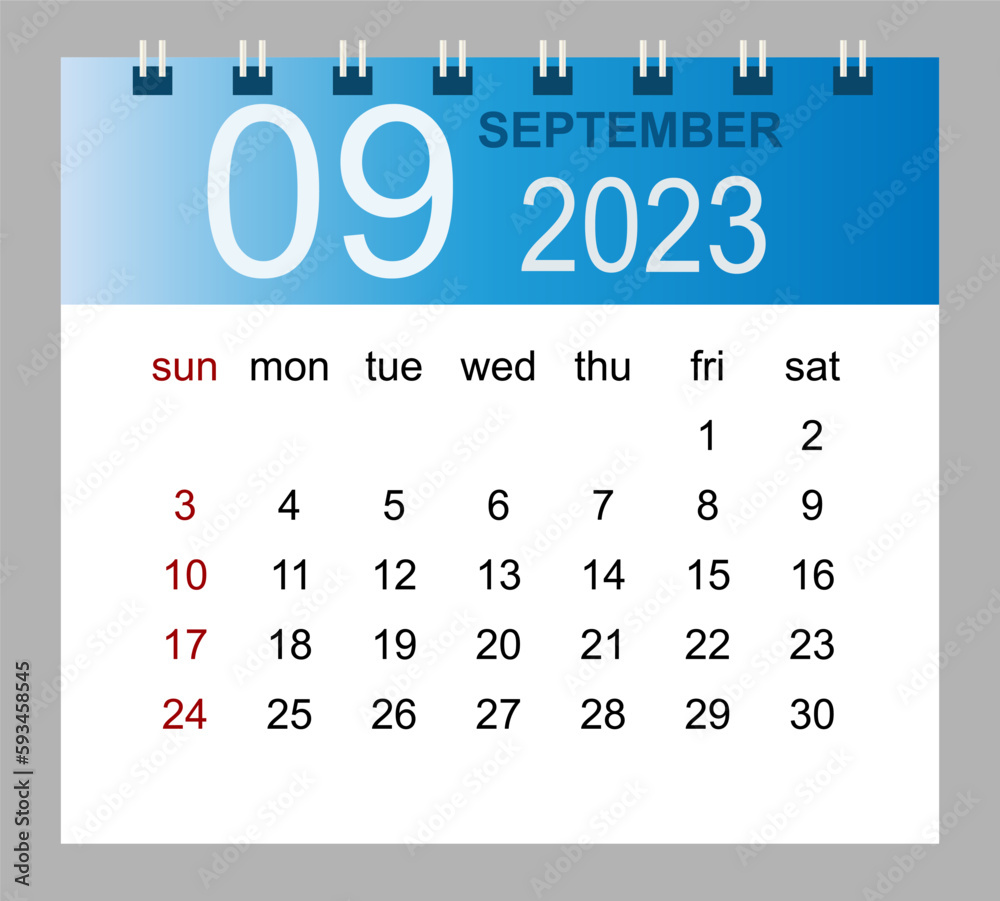 September 2023. Vector monthly calendar template 2023 year in simple ...