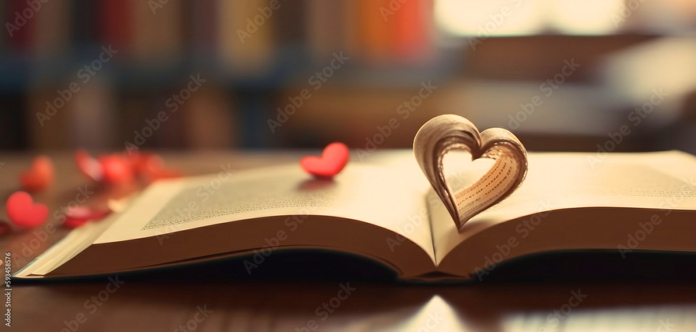 book in heart vintage style on the table in the library room of ...