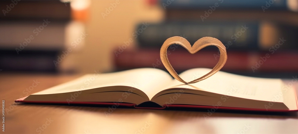 book in heart vintage style on the table in the library room of ...