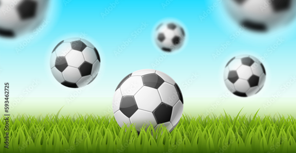 Realistic soccer balls background. 3d isolated sport falling objects ...