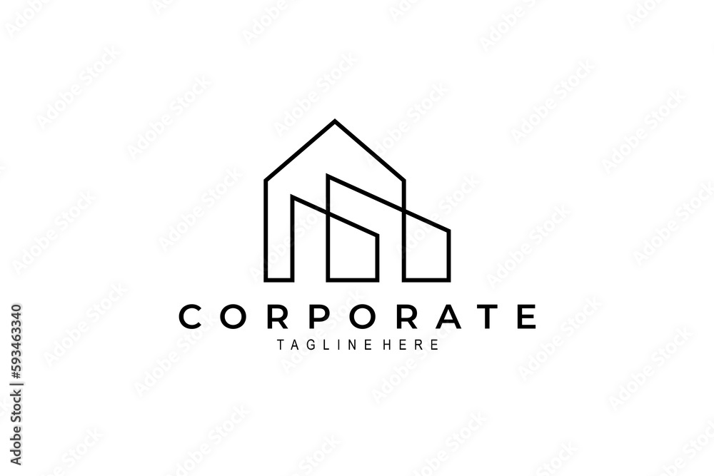 Architectural building logo in continuous line design style Stock ...