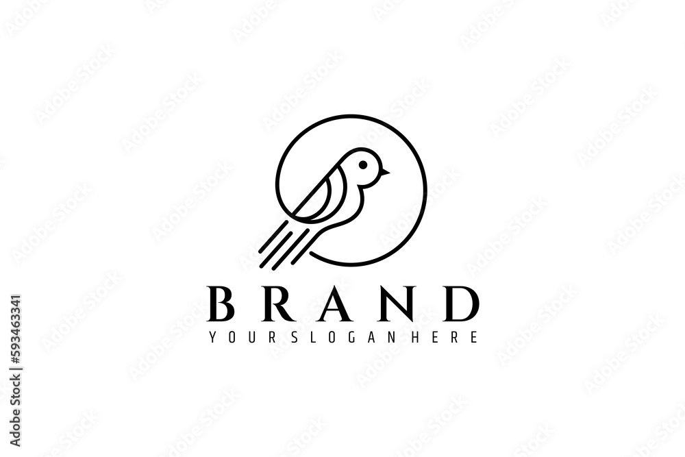 Bird logo in circle frame with simple line art design style Stock ...