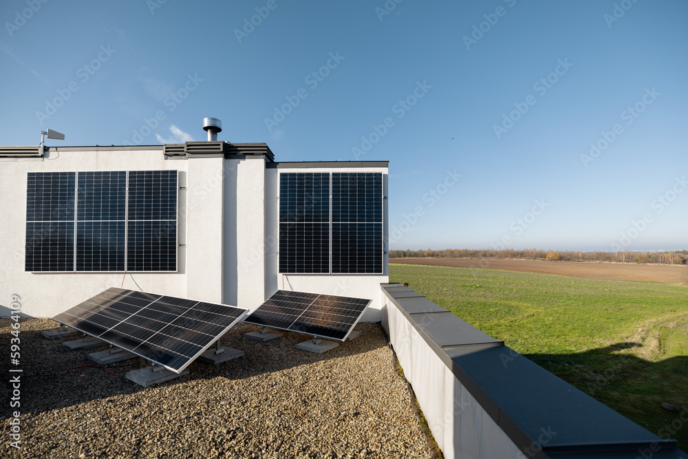 Household power plant installed on a flat roof and vertical wall ...
