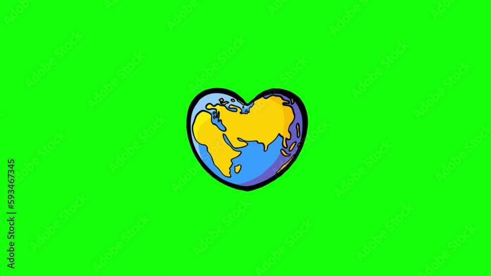 Earth globe heartbeat shape cartoon animation greenbox. Earth day ...