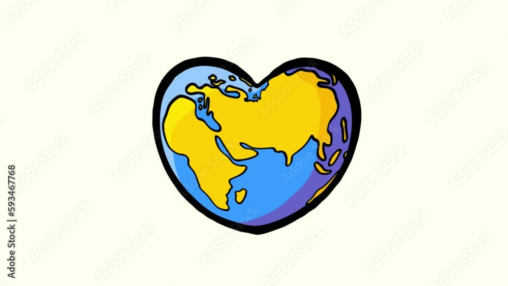 Earth globe heartbeat shape cartoon animation isolated. Earth day ...