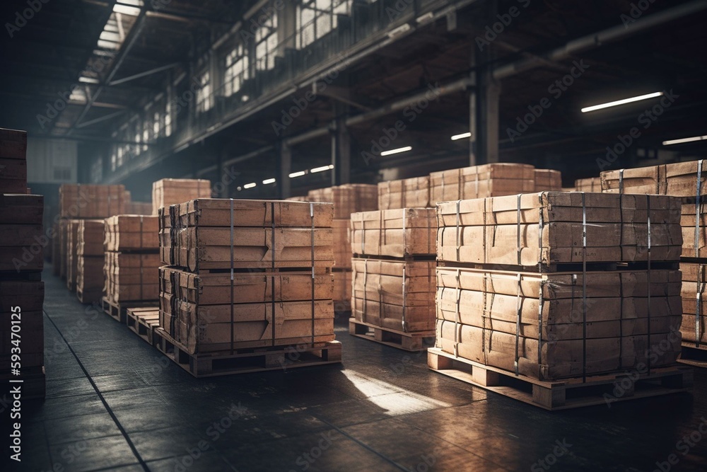 Boxes on pallets. Parcels are ready for transport. Boxes with white ...