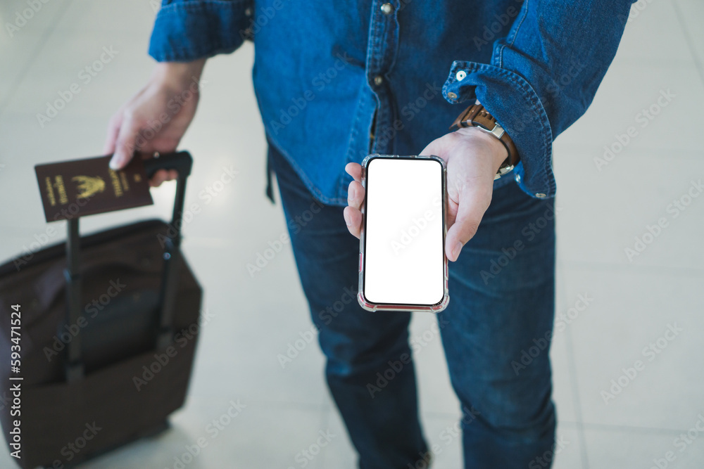 Top view hand man passenger showing passport issue and e-ticket to ...