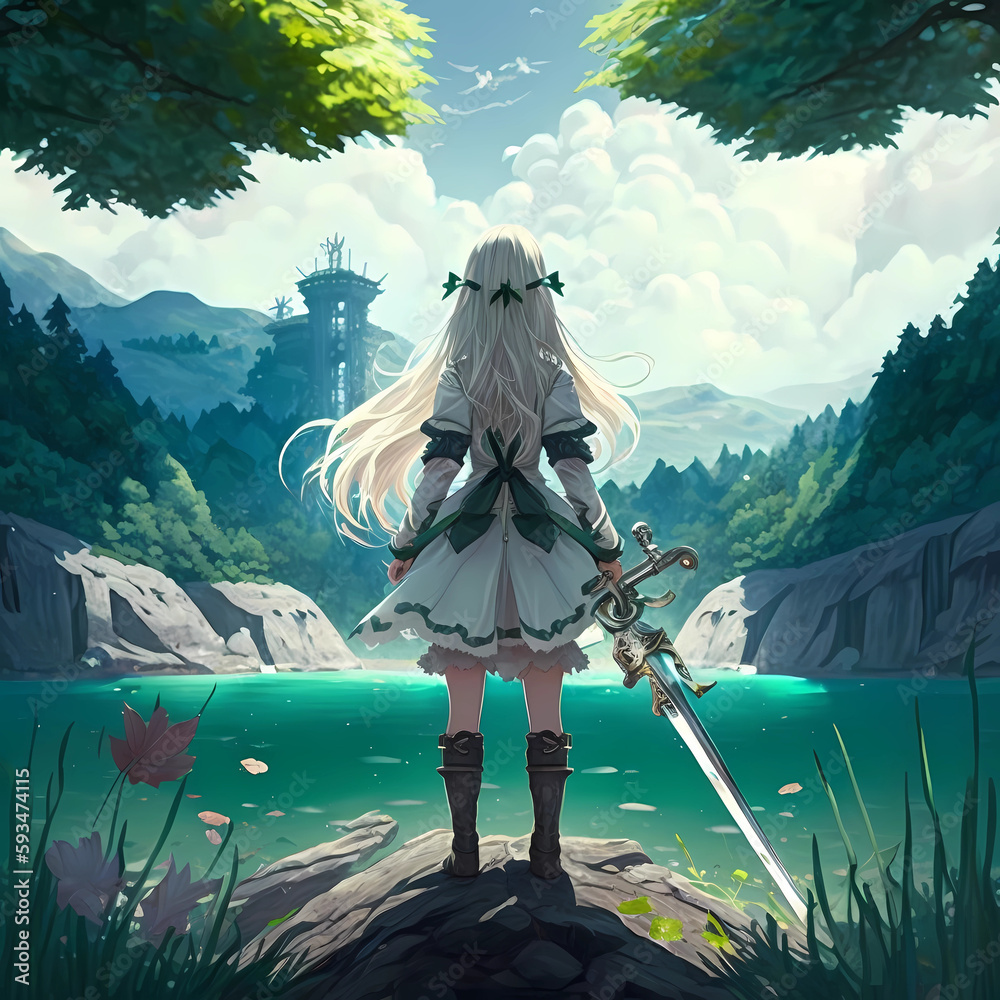 Concept of an anime girl with a sword Stock Illustration | Adobe Stock