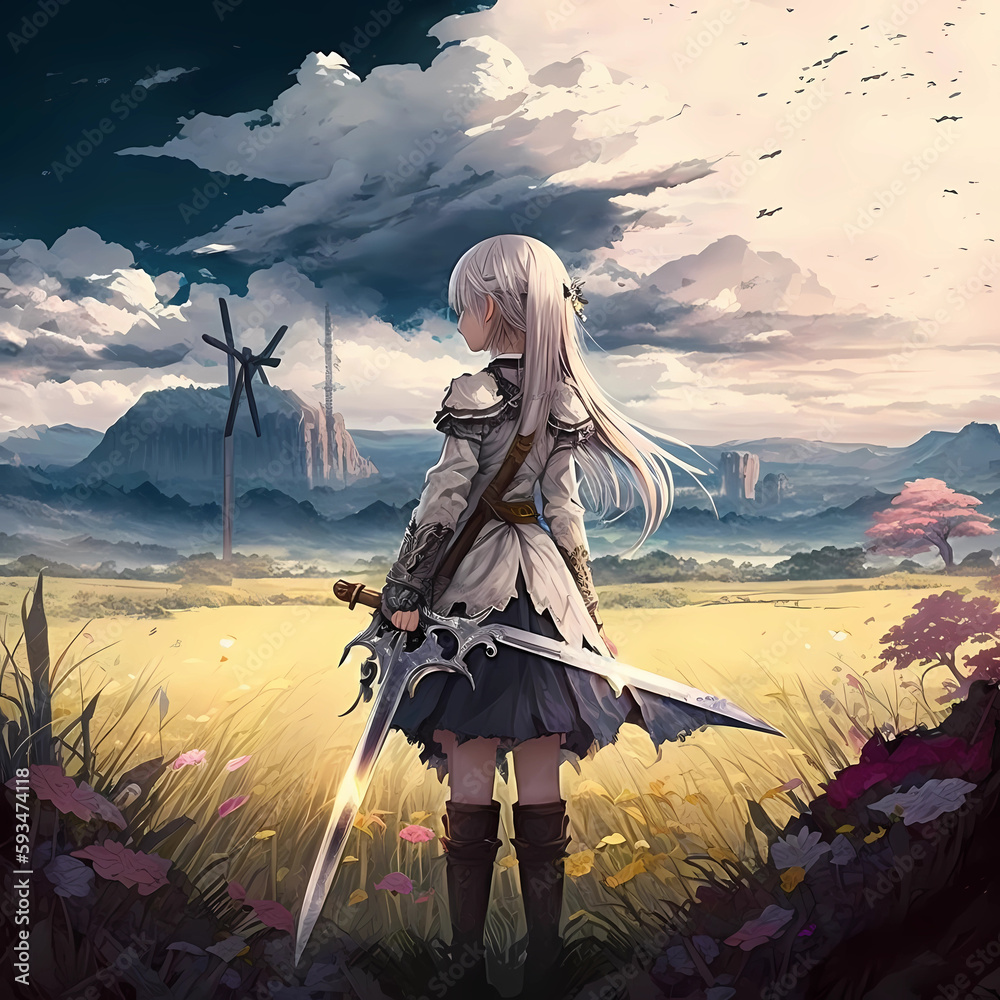 Concept of an anime girl with a sword Stock Illustration | Adobe Stock