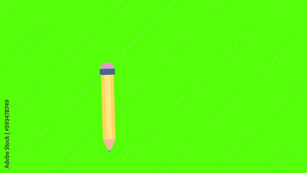 The cartoon pencil moves on a transparent background. Yellow wooden ...