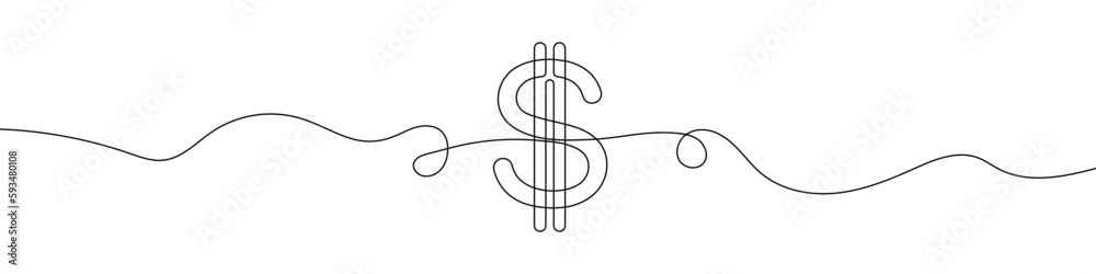 Dollar symbol in continuous line drawing style. Line art of dollar ...