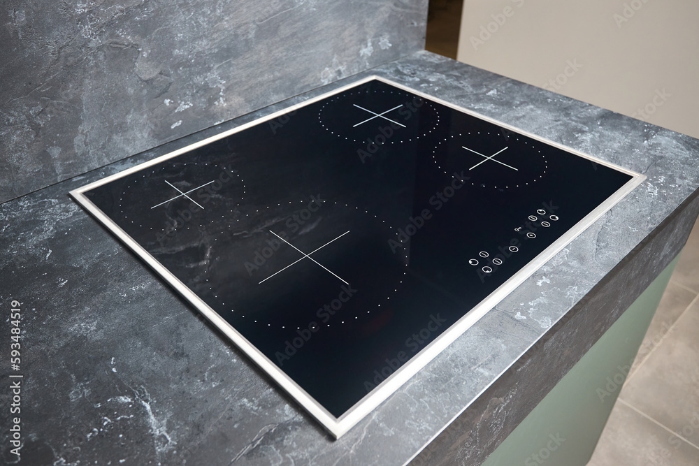 Flat cooktop cooking induction electric built black stove. Grey ...