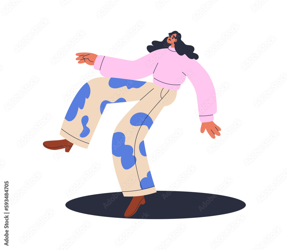 Person falling down into black pit. Unlucky unhappy woman falls in hole ...