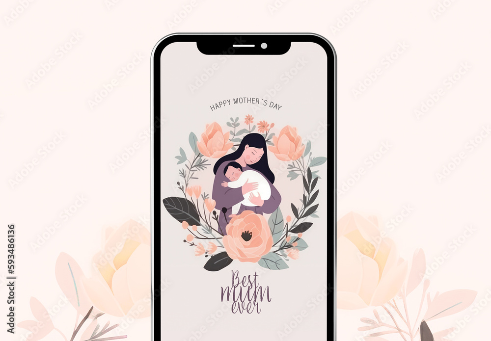 Mothers Day Digital Card with AI Illustration Stock Template | Adobe Stock