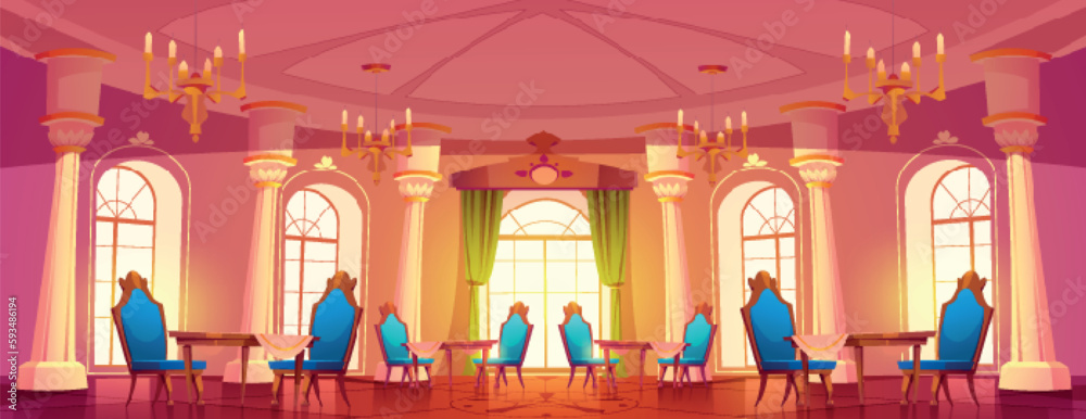 Cartoon banquet hall interior design. Vector illustration of large ...