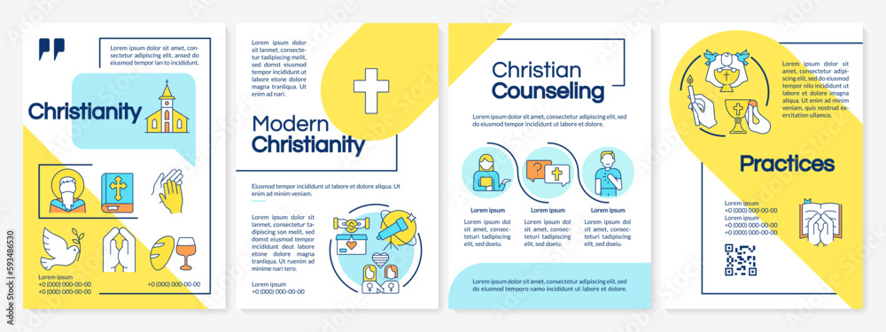 Vecteur Stock Christianity blue and yellow brochure template. Religious ...