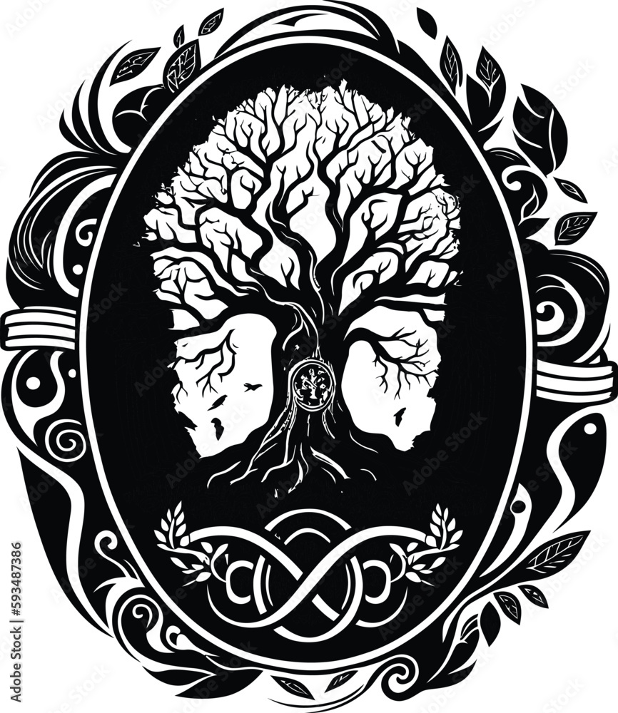 Yggdrasil tree, vector isolated on white background, Yggdrasil, vector ...