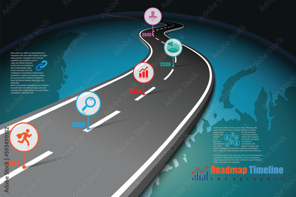 Business roadmap timeline infographic world background template with ...