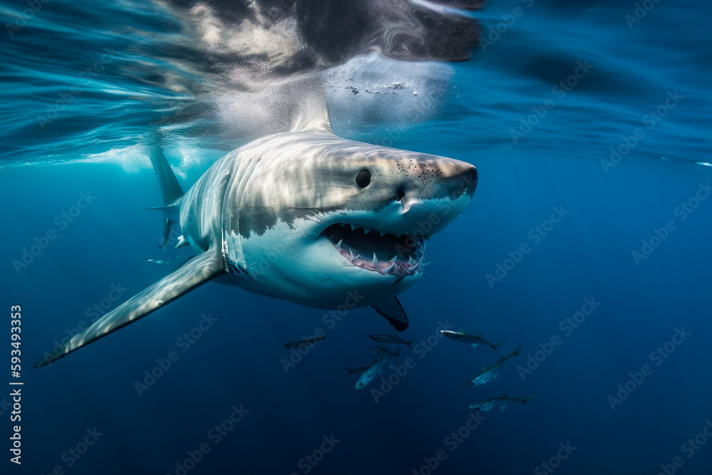 Photo & Art Print Great white shark with its mouth open, Victor
