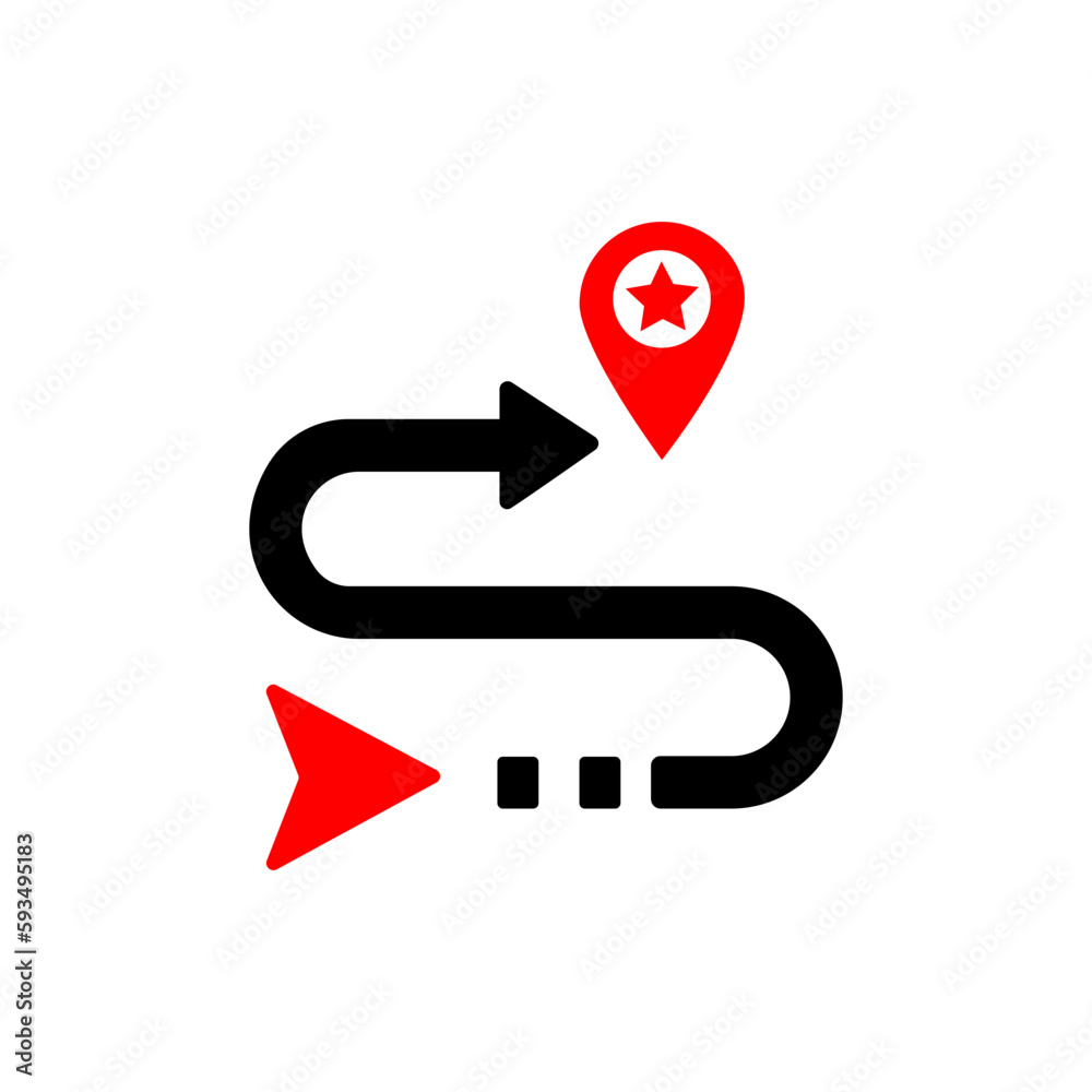 Single route tracking motion icon, simple line path searching mark flat ...