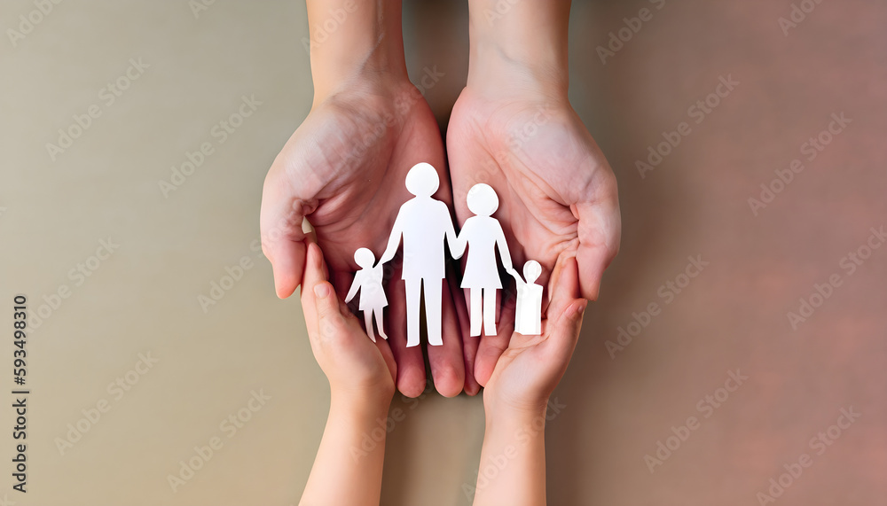 hands of the family, hands holding heart shape paper family cutout ...