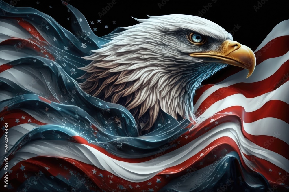 American Bald eagle on America flag. Symbolizing power and freedom. 4th ...