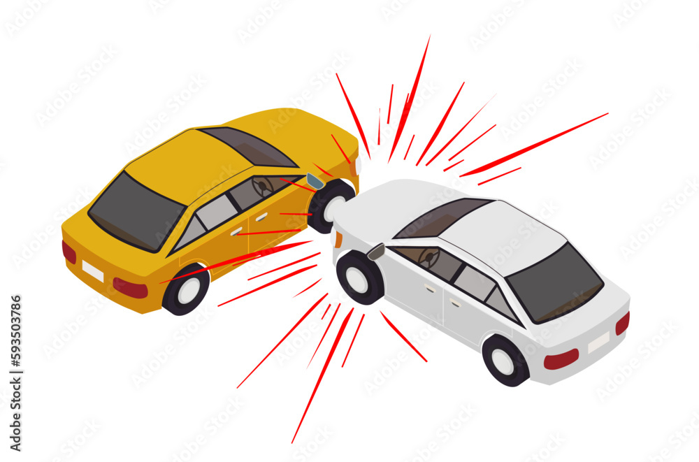 Crashed Cars vector. Vector of two car accidents of car collisions ...