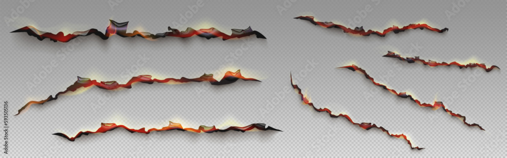 Fire on burnt paper edges. Frames with burn effect with yellow flame ...
