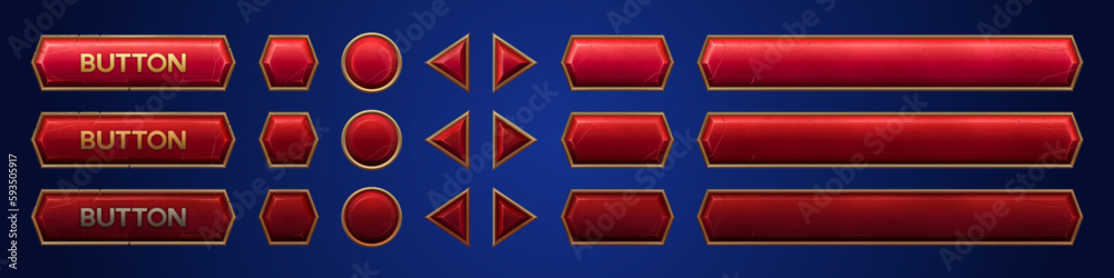 Red ui vector button animation for game interface cartoon set. Hover ...