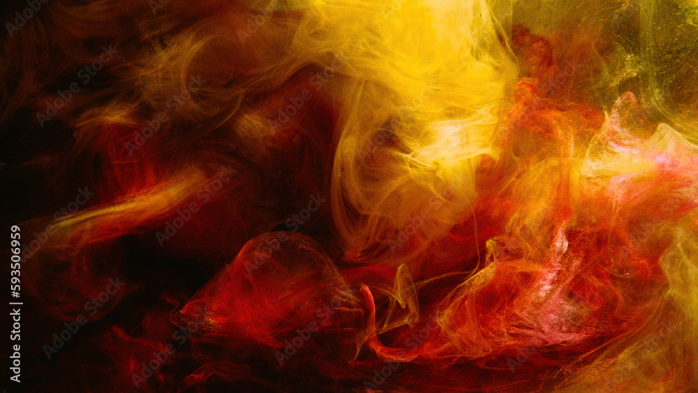 Color smoke. Paint water mix. Fire flame. Red yellow burning glowing ...