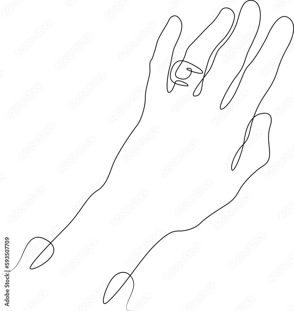 One continuous line.Ring on the female hand. Precious ring on the ...