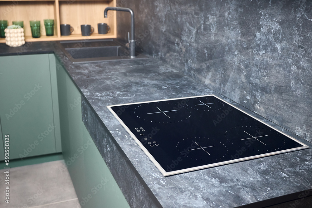 Upscale modern flat design loft kitchen with Induction electric cooker ...