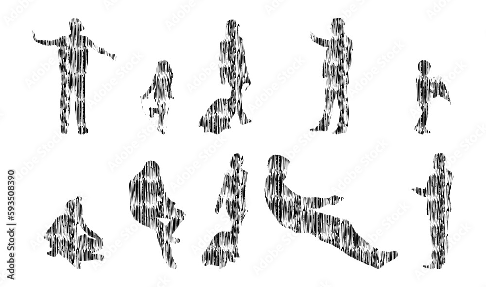 Vector illustration, Outline silhouettes of people, Contour drawing ...