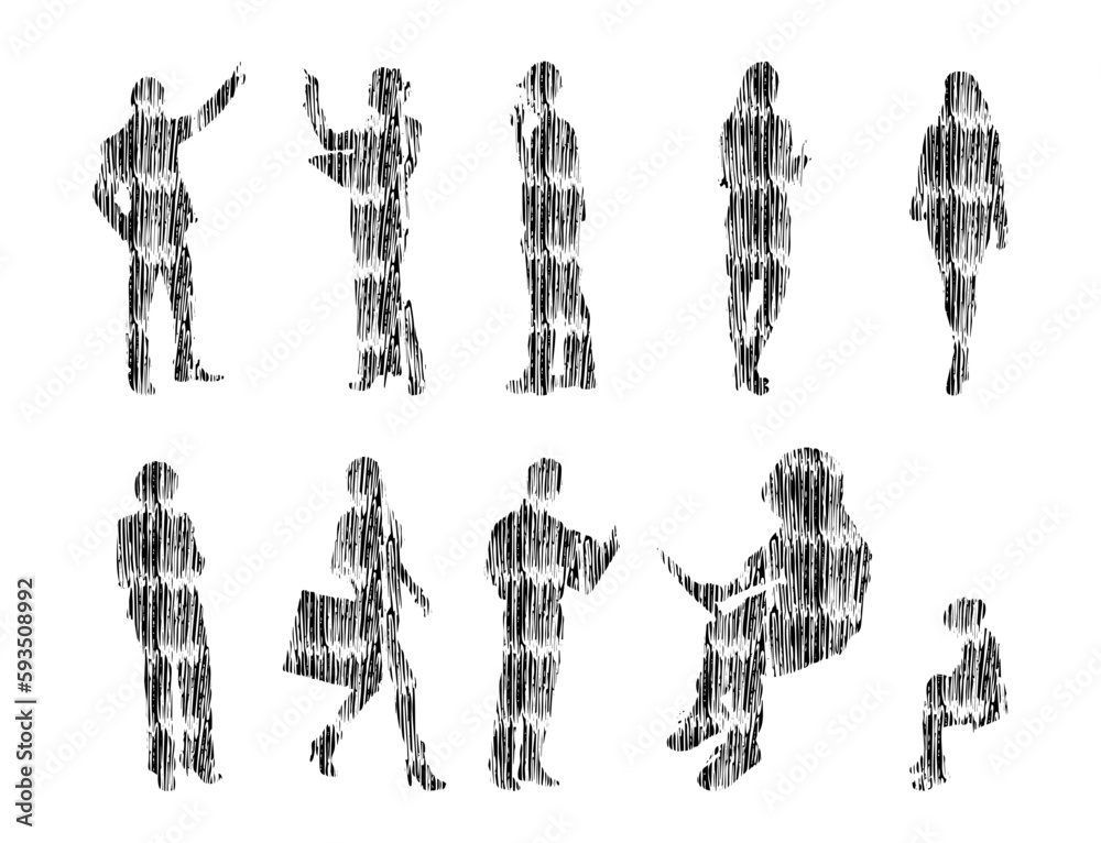 Vector illustration, Outline silhouettes of people, Contour drawing ...