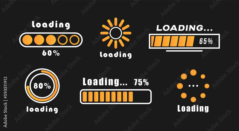 Web design template, loading interface. Loading bar progress icons, load sign. A set of ...