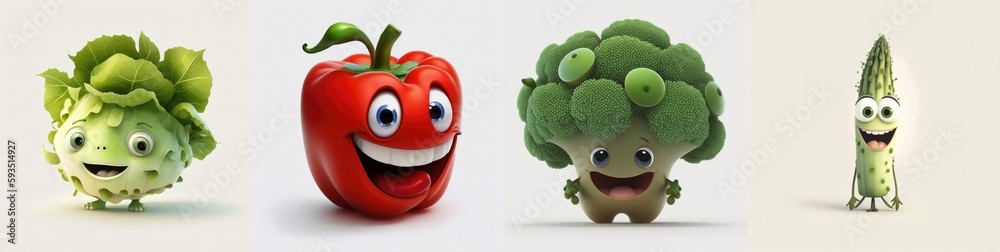 Happy smiling cartoon characters package set, funny cute vegetables mix ...
