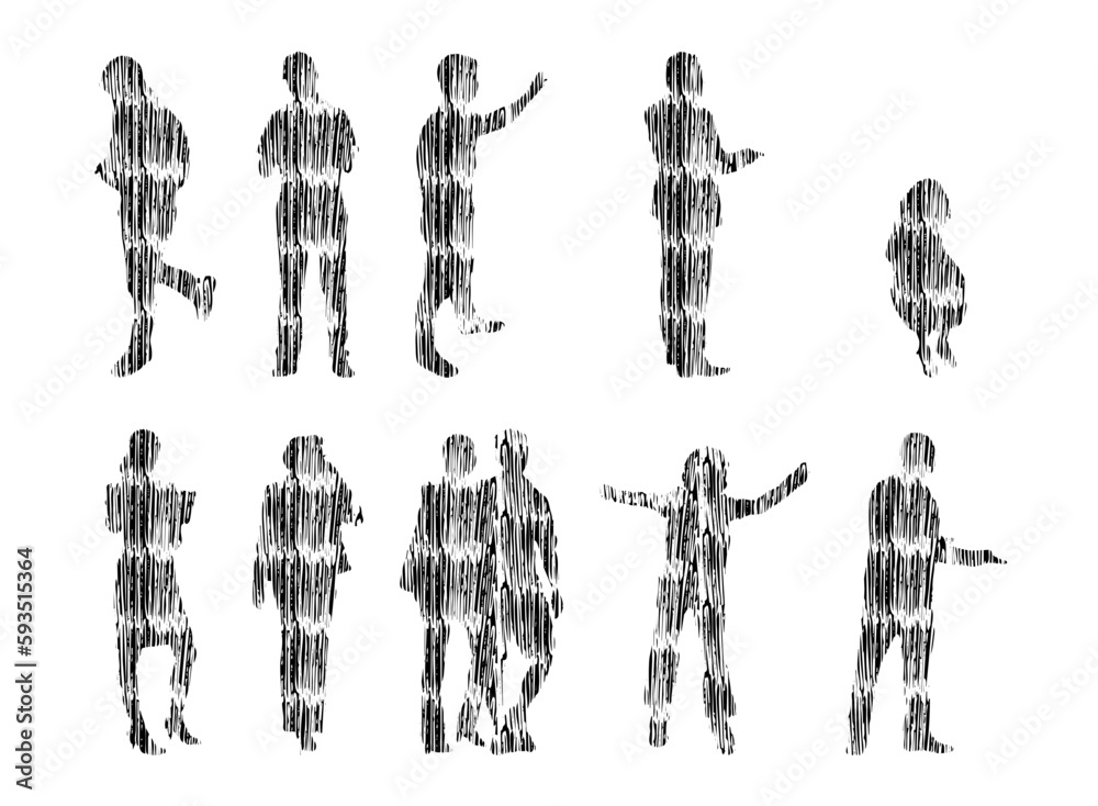 Vector illustration, Outline silhouettes of people, Contour drawing ...