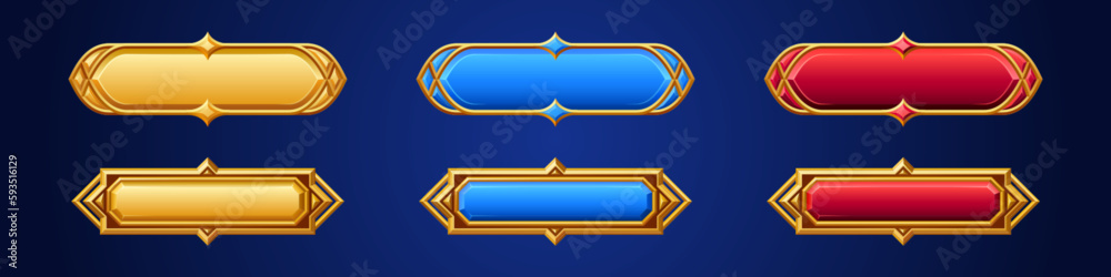 Cartoon set of medieval game buttons in golden frame isolated on ...
