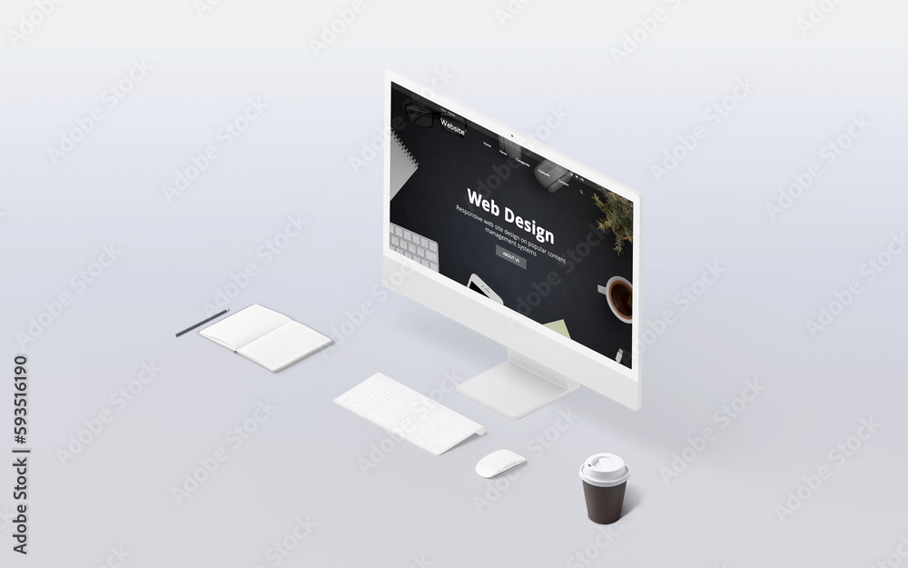Isometric view of web design studio with modern display, emphasizing ...