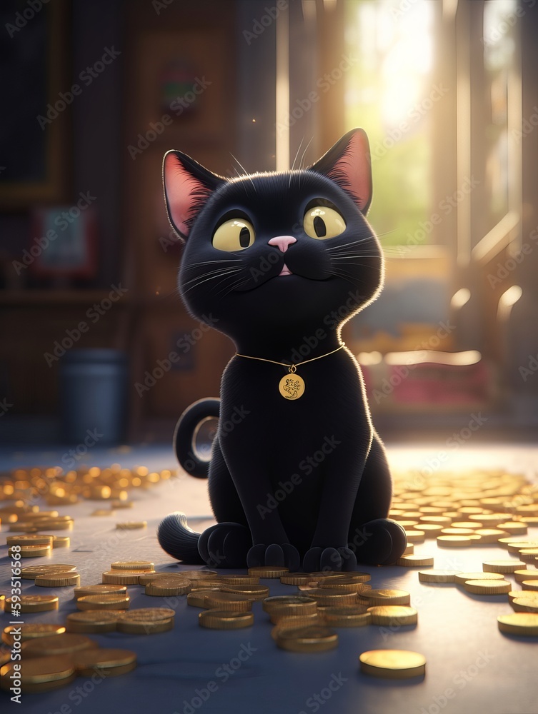 Cute black cat 3D realisitc. Generative ai Stock Illustration | Adobe Stock