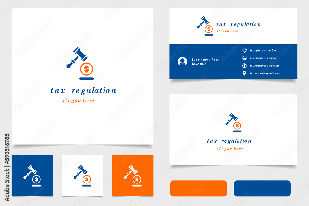 Tax regulation logo design with editable slogan. Branding book and ...