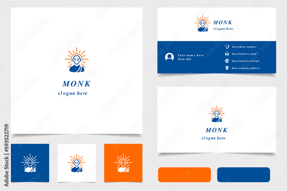 Monk logo design with editable slogan. Branding book and business card ...