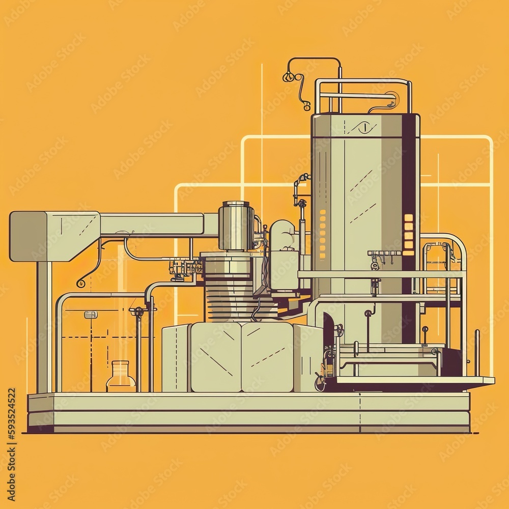 An illustration of a factory with multiple production lines ...