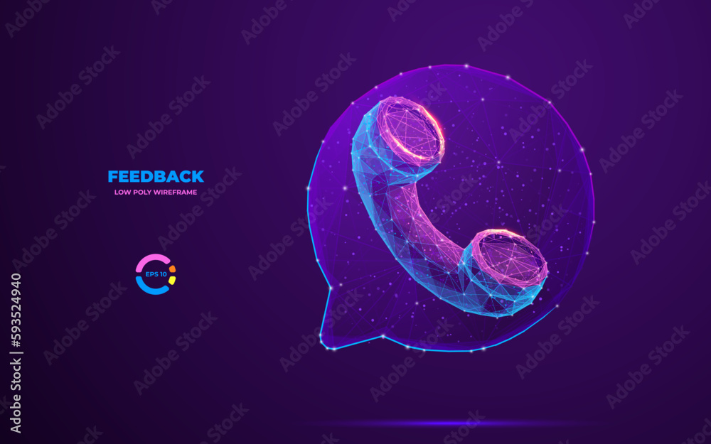Abstract low poly wireframe handset on the bubble talk background ...