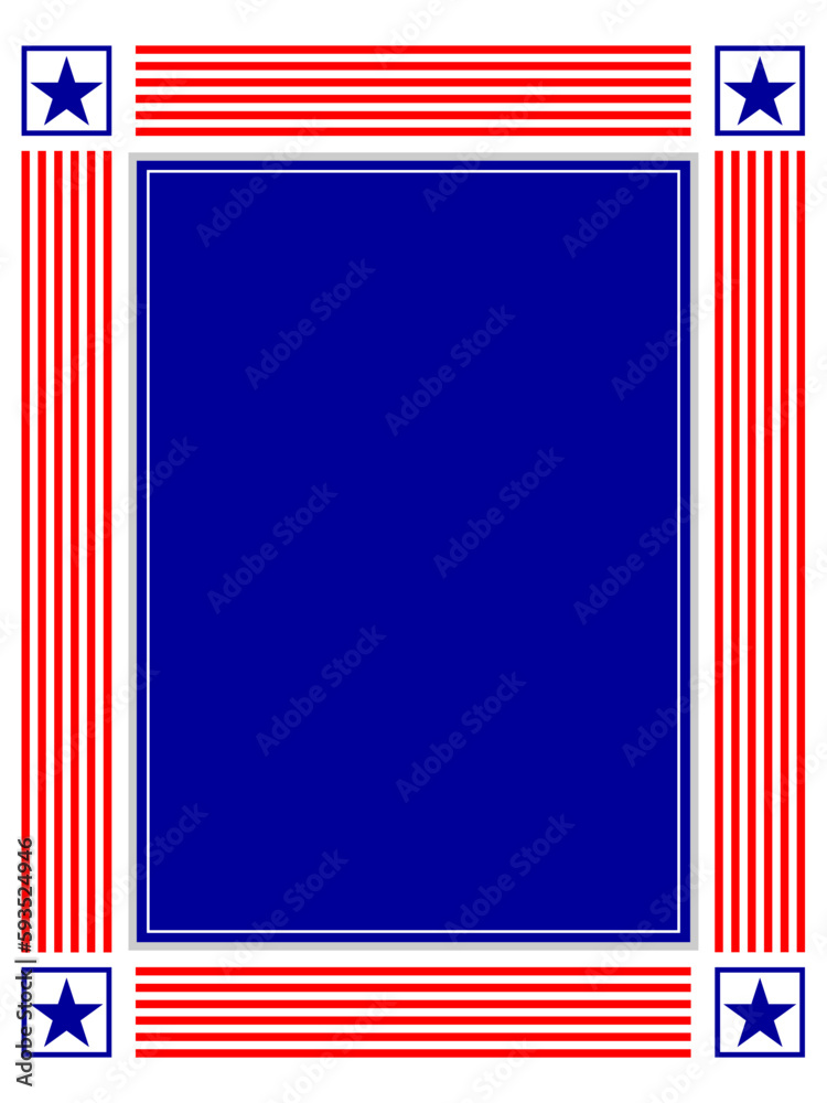 USA flag symbols frame border on blue background with copy space for ...
