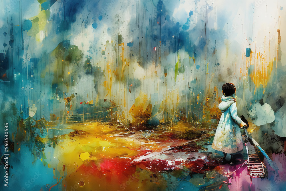 Painting with oil paints. Conceptual abstract hand painting. The ...