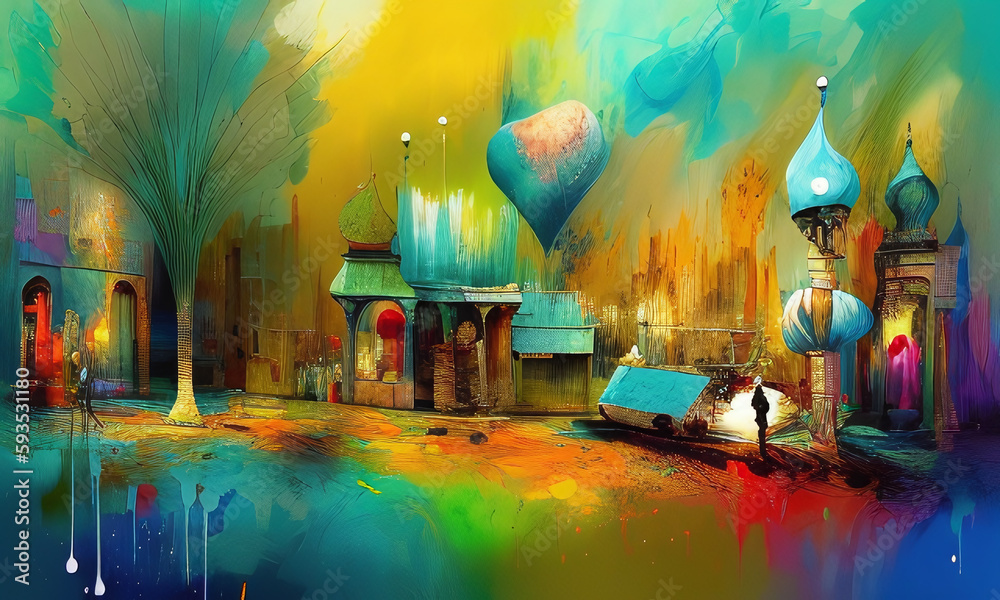 Painting with oil paints. Conceptual abstract hand painting. The ...